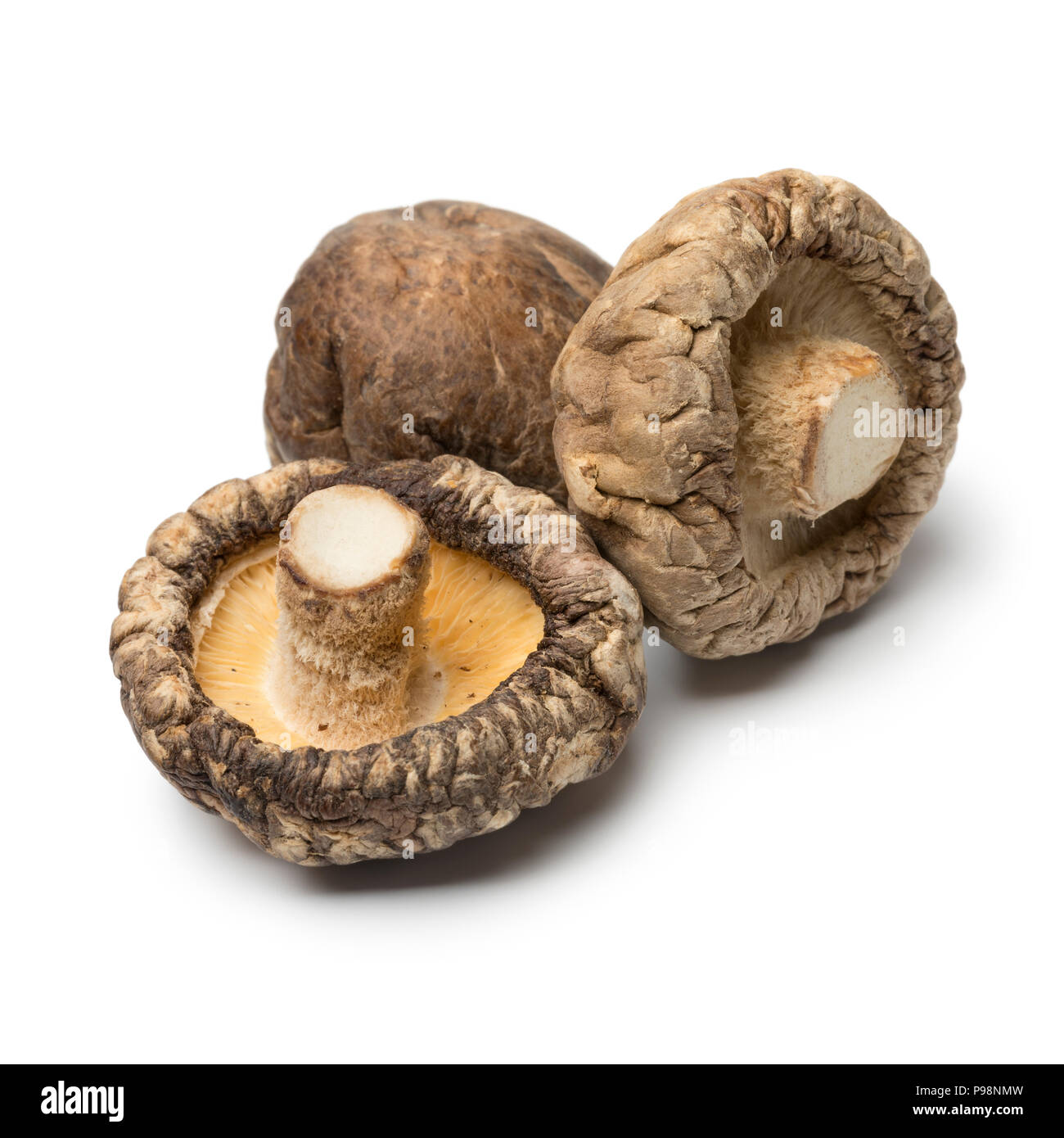 Dried shiitake mushrooms close up isolated on white background Stock ...