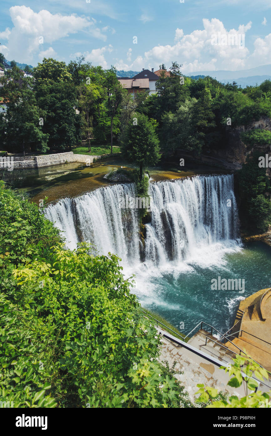 The Pliva Waterfall, one of the main tourist attractions in the small ...