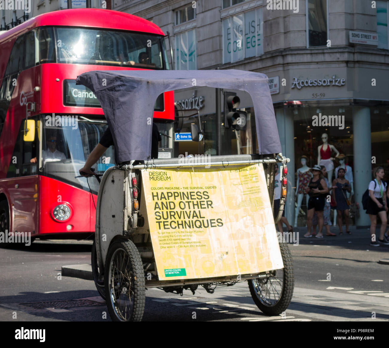 Happiness rickshaw (pedicab) on Oxford Street, City of Westminster ...