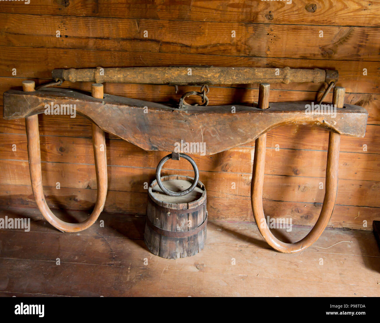 Old oxen yoke up against the wall in a barn in Nebraska Stock Photo - Alamy