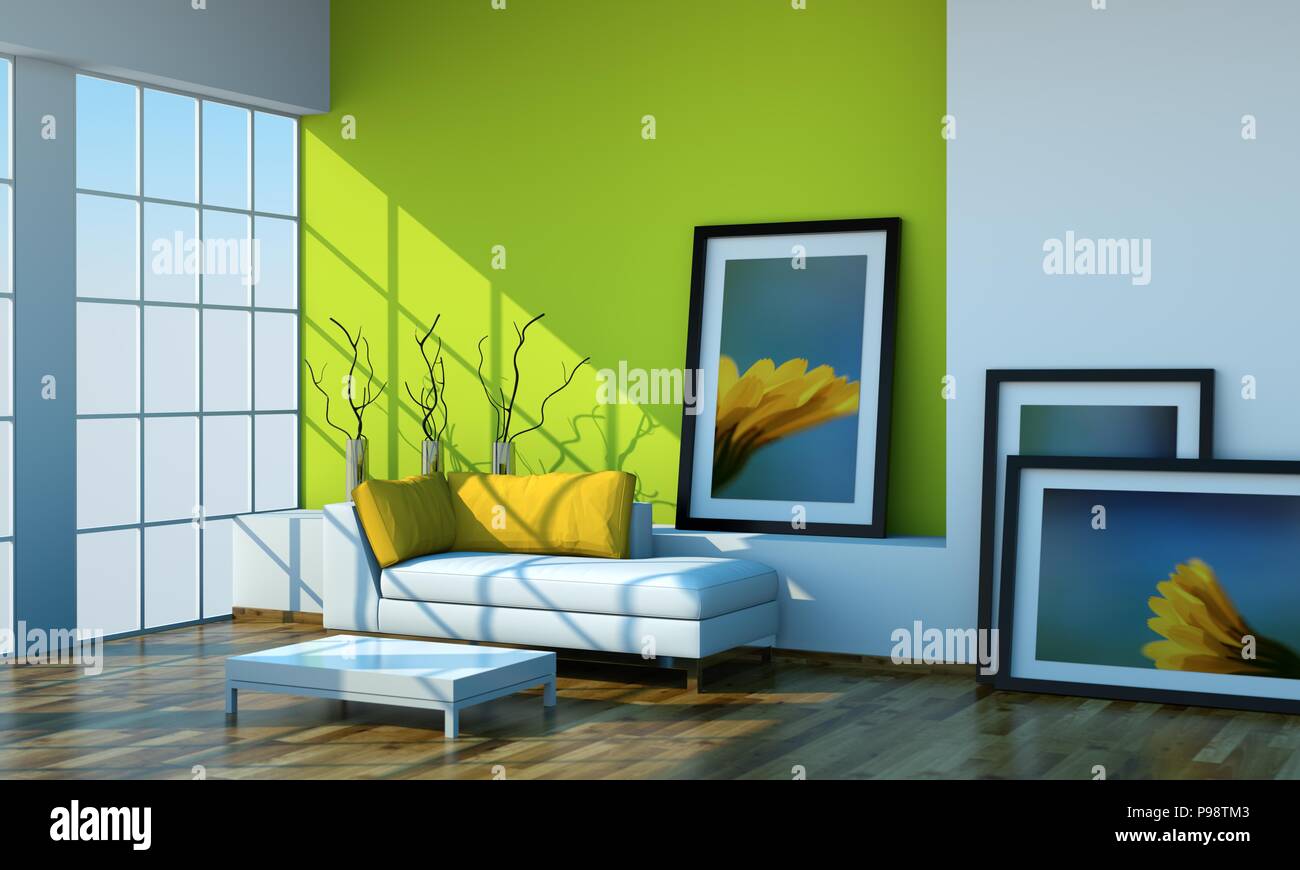 Interior design modern bright room with sofa Stock Photo - Alamy