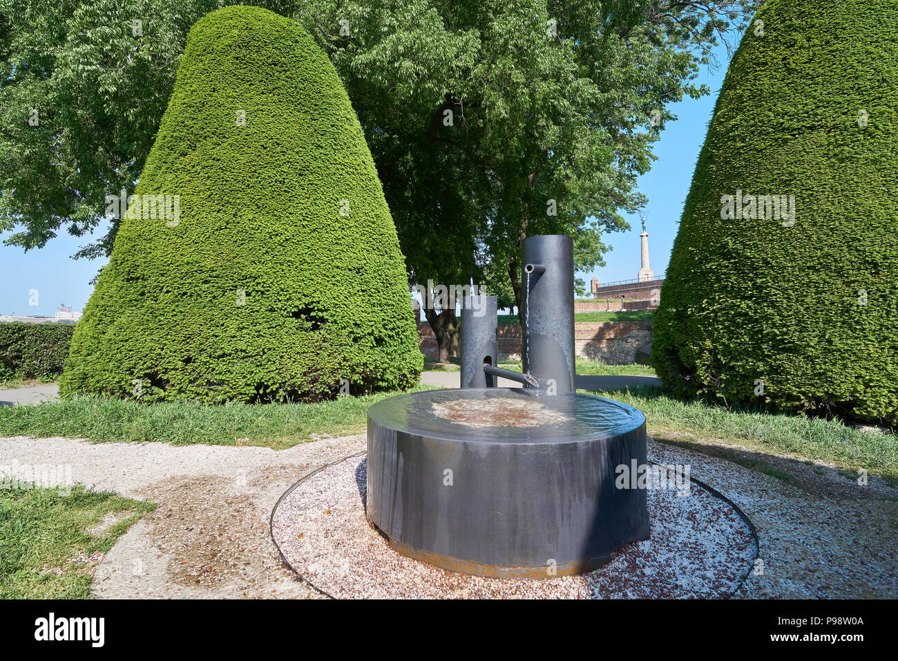 Japanese fountain in trhe park of Belgrade fortress in Serbia in spring ...