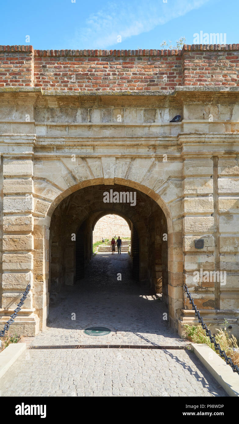 Belgrade, Serbia - May 03, 2018: Young couple entering gates passage in ...