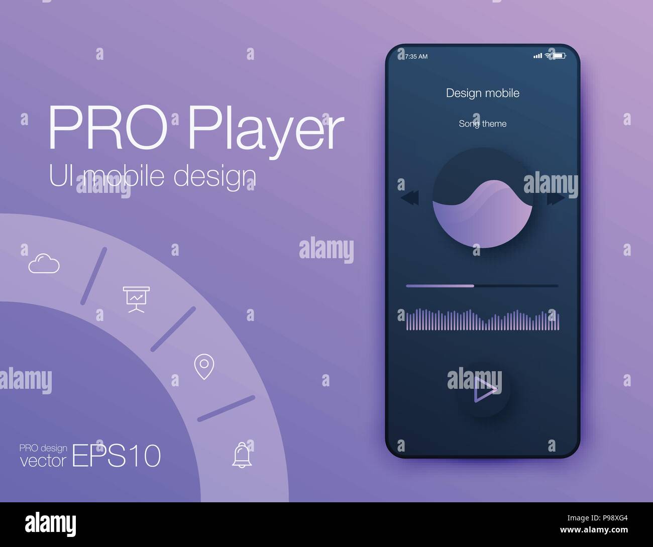 UI audio player templates templates in vector with design elements ...