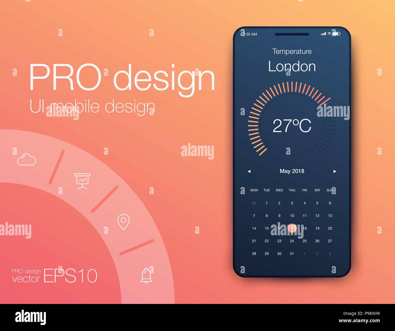 Weather Mobile UI kit. Material Design UI, UX, GUI. Responsive web ...