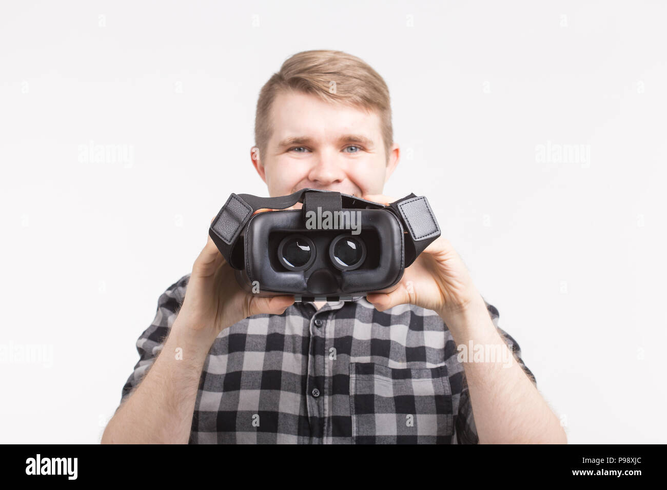 picture of VR glasses with happy men on background Stock Photo - Alamy
