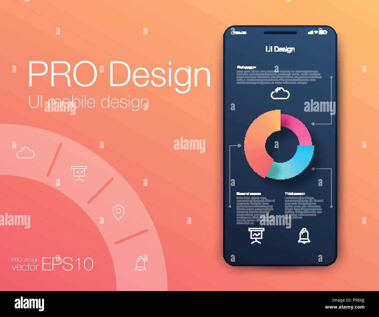 User interface with infographics with charts and graphs in flat design ...