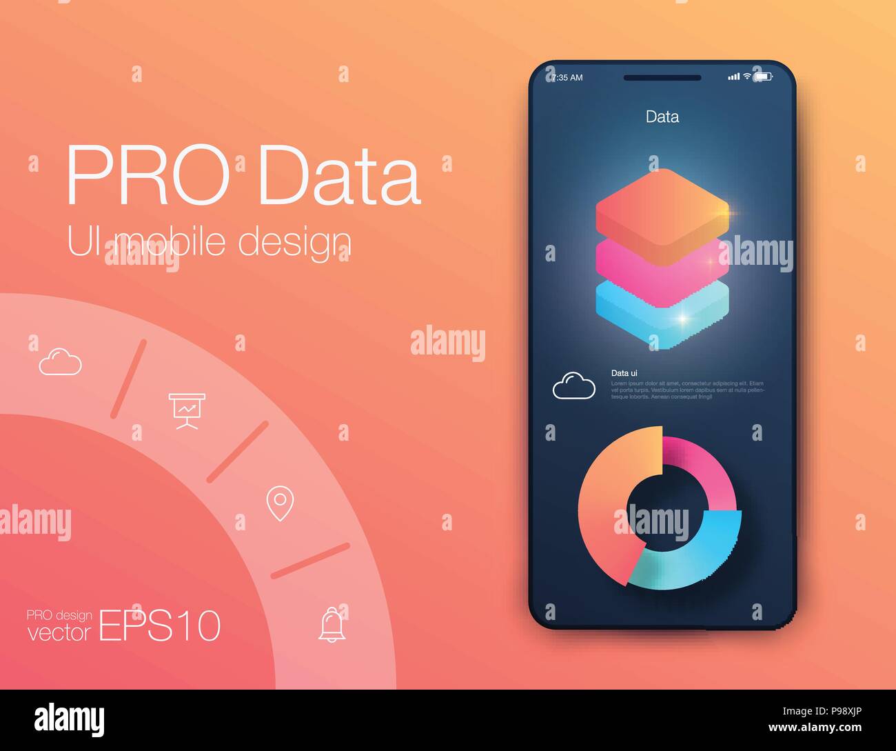 User interface with infographics with charts and graphs in flat design ...