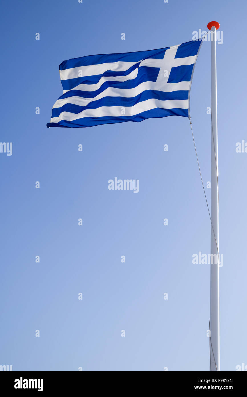 Greek flag flying in the wind Stock Photo - Alamy
