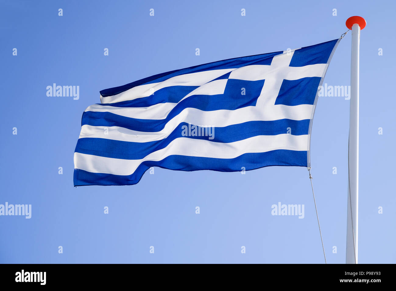 Greek flag flying in the wind Stock Photo - Alamy