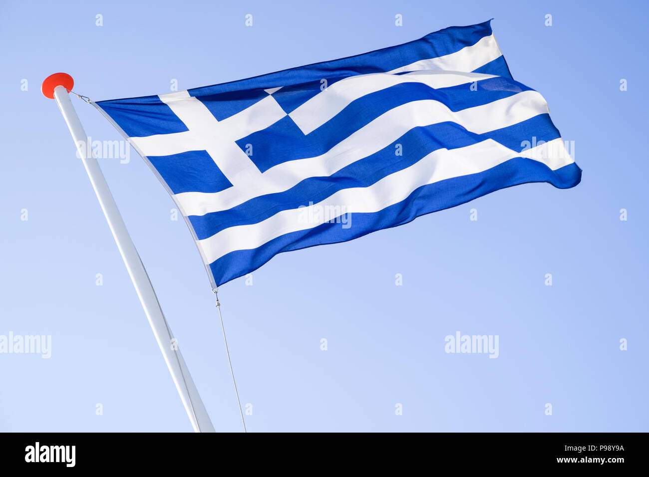 Greek flag flying in the wind Stock Photo - Alamy
