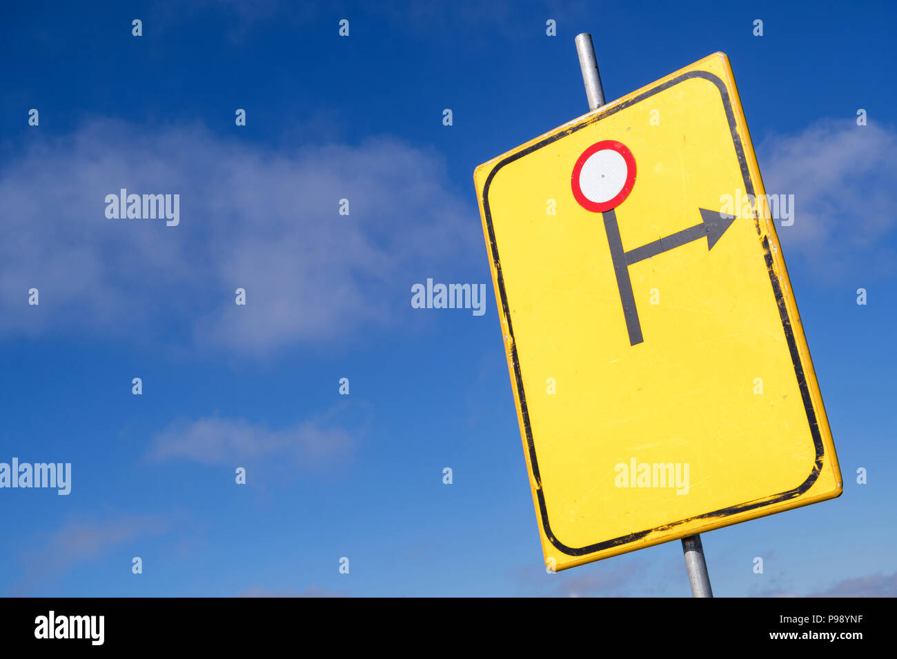 Dutch road sign: diversion to the right - road closed ahead Stock Photo ...
