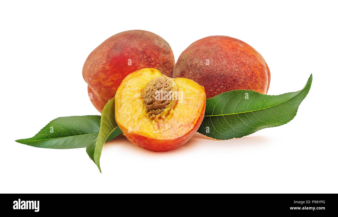 Ripe and beautiful peaches close-up on a white background Stock Photo ...