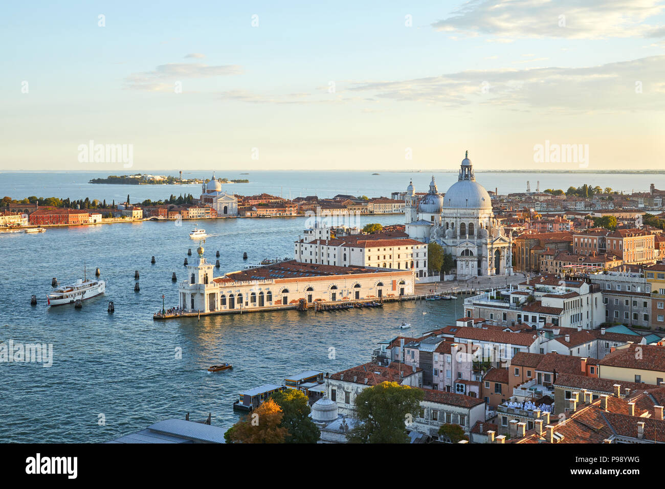 Santa Maria della Salute church aerial view in Venice with punta della ...