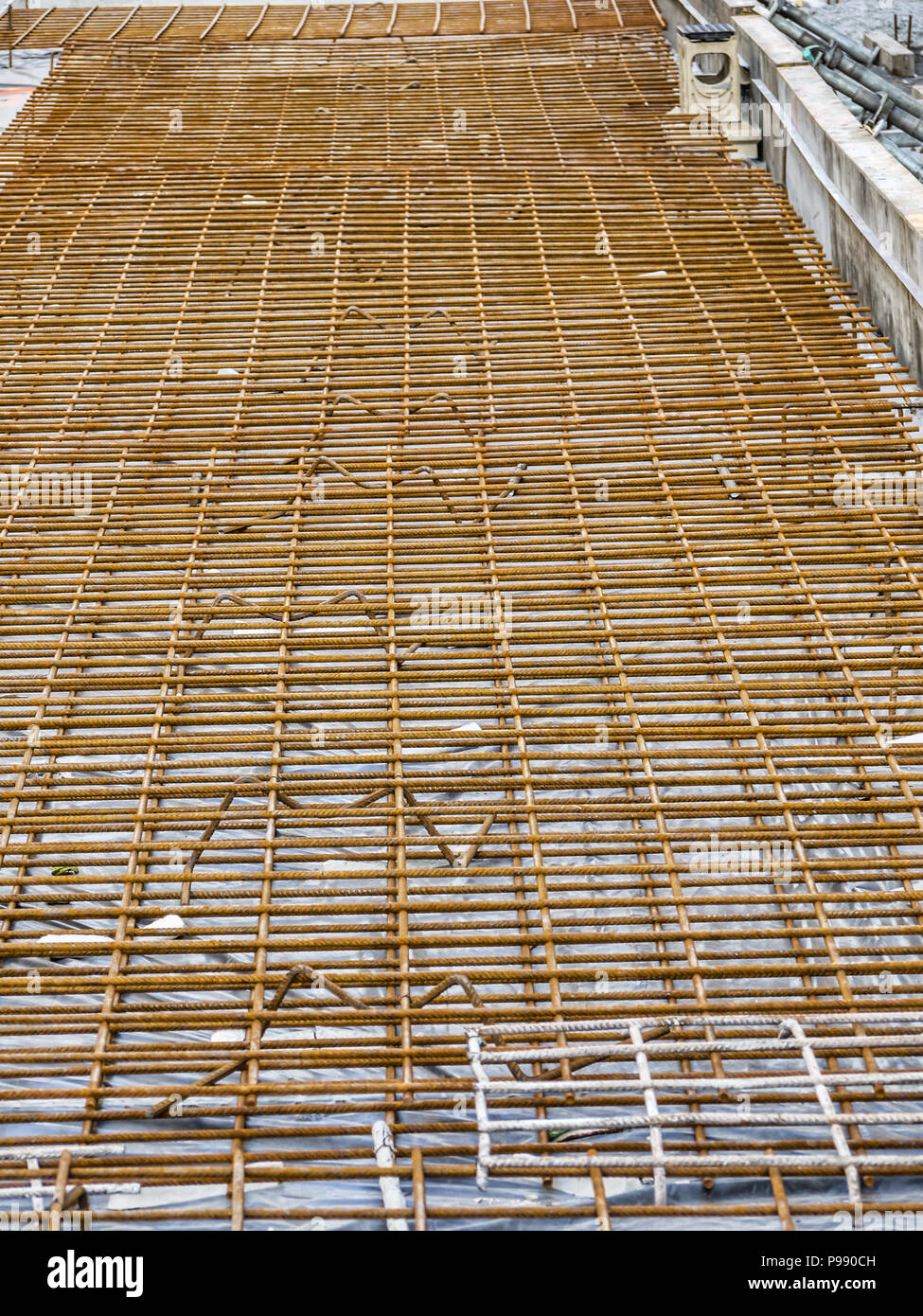 Reinforcement mesh laid for new tramway track Stock Photo - Alamy