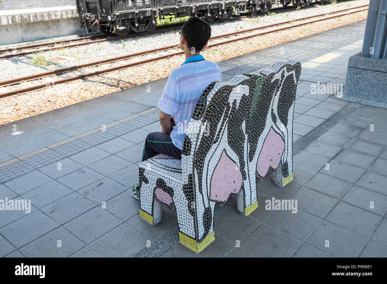 Dairy, Cow,udder,seat,seating,area,on,platform,Ruisui,train,station ...