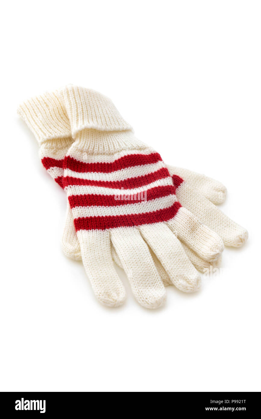 Shot of white and red winter gloves isolated on white background Stock ...