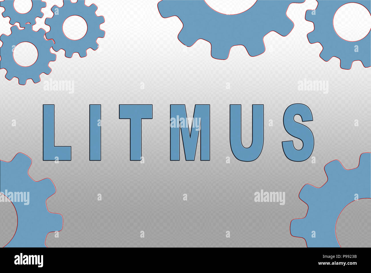 LITMUS sign concept illustration with pale blue gear wheel figures on ...