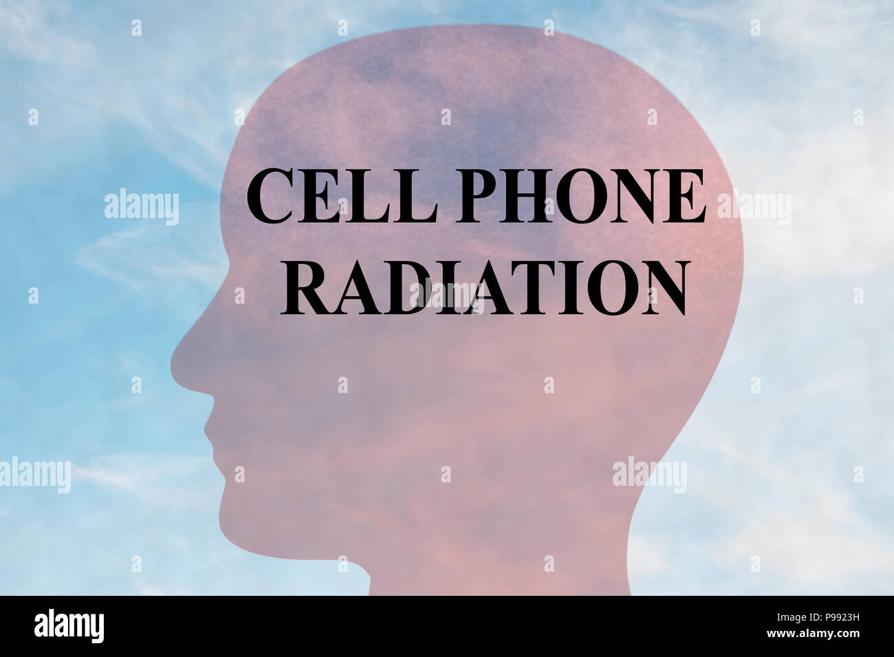 Render illustration of CELL PHONE RADIATION title on head silhouette ...