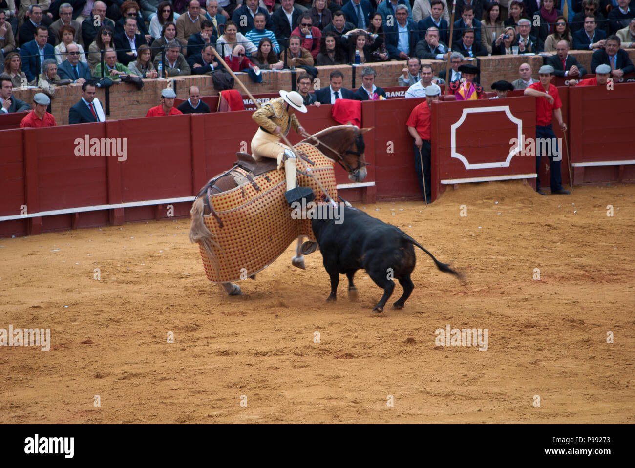 the bloody fight between bull and bullfighter Stock Photo - Alamy