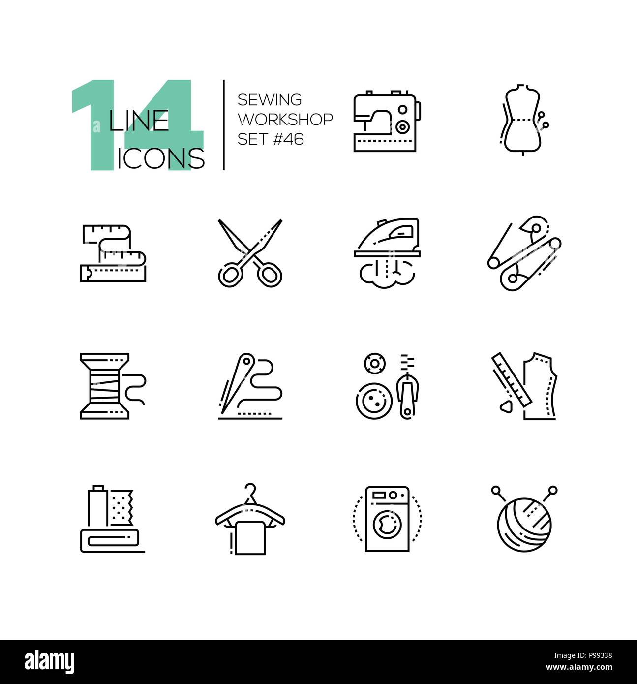 Sewing workshop - set of line design style icons Stock Vector Image ...