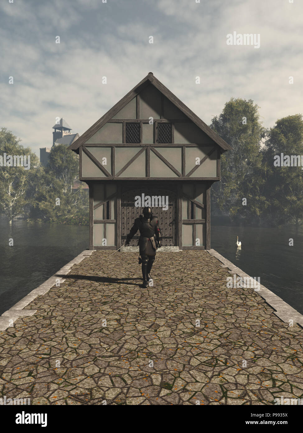 Medieval Knight Defending a Gatehouse Stock Photo - Alamy