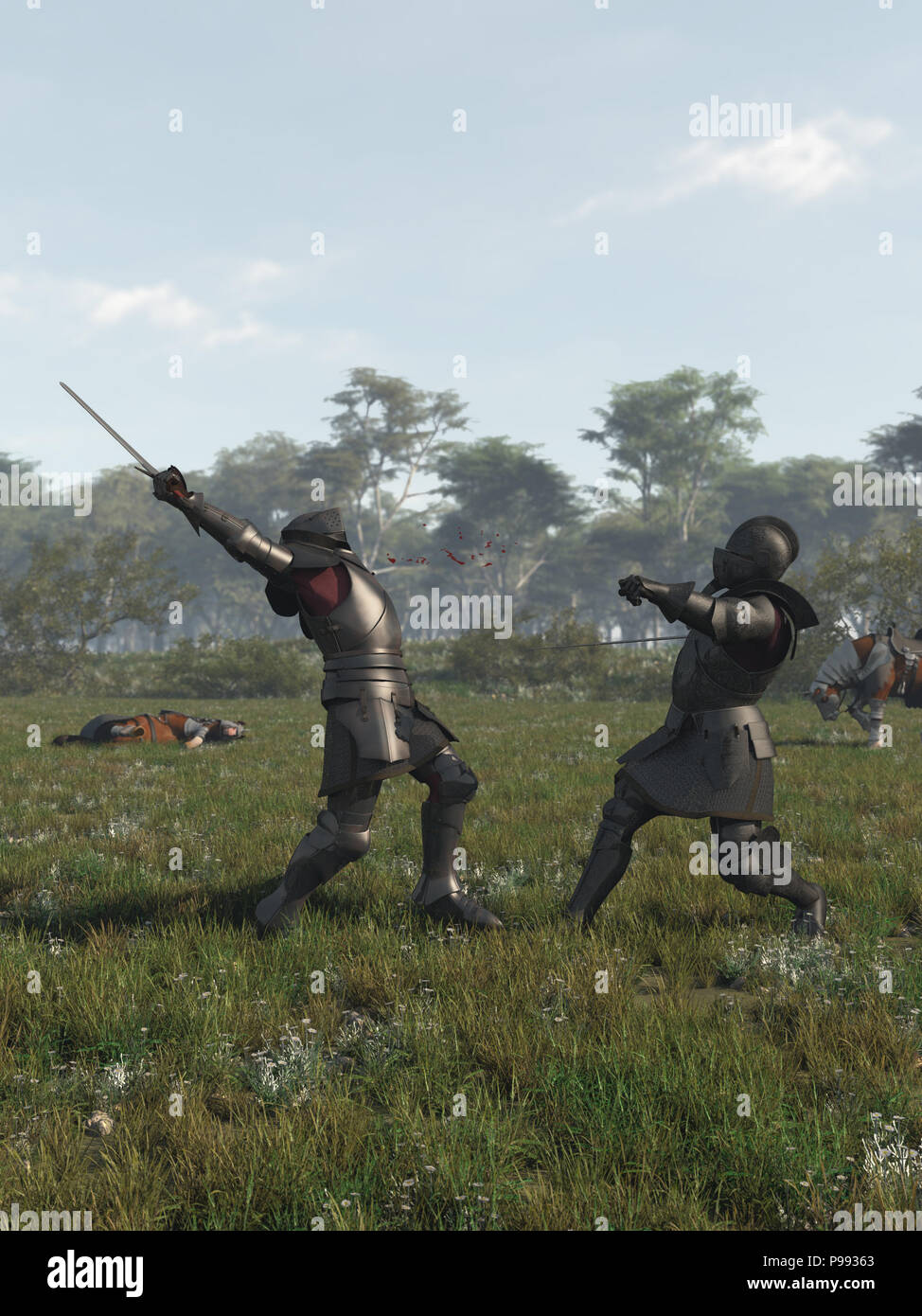 Medieval Knights Battle Stock Photo - Alamy