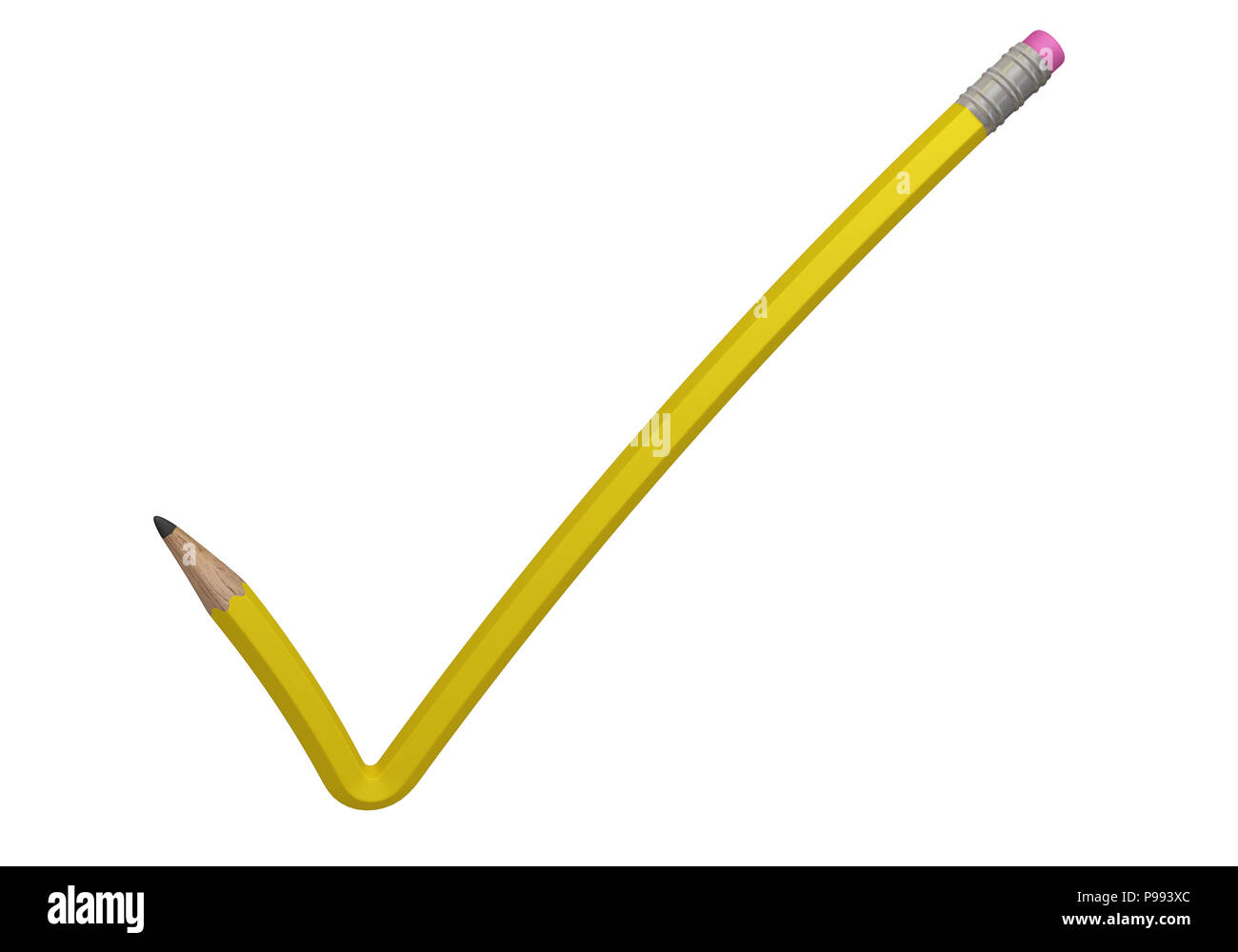 Yellow pencil check mark isolated on white with clipping path Stock ...