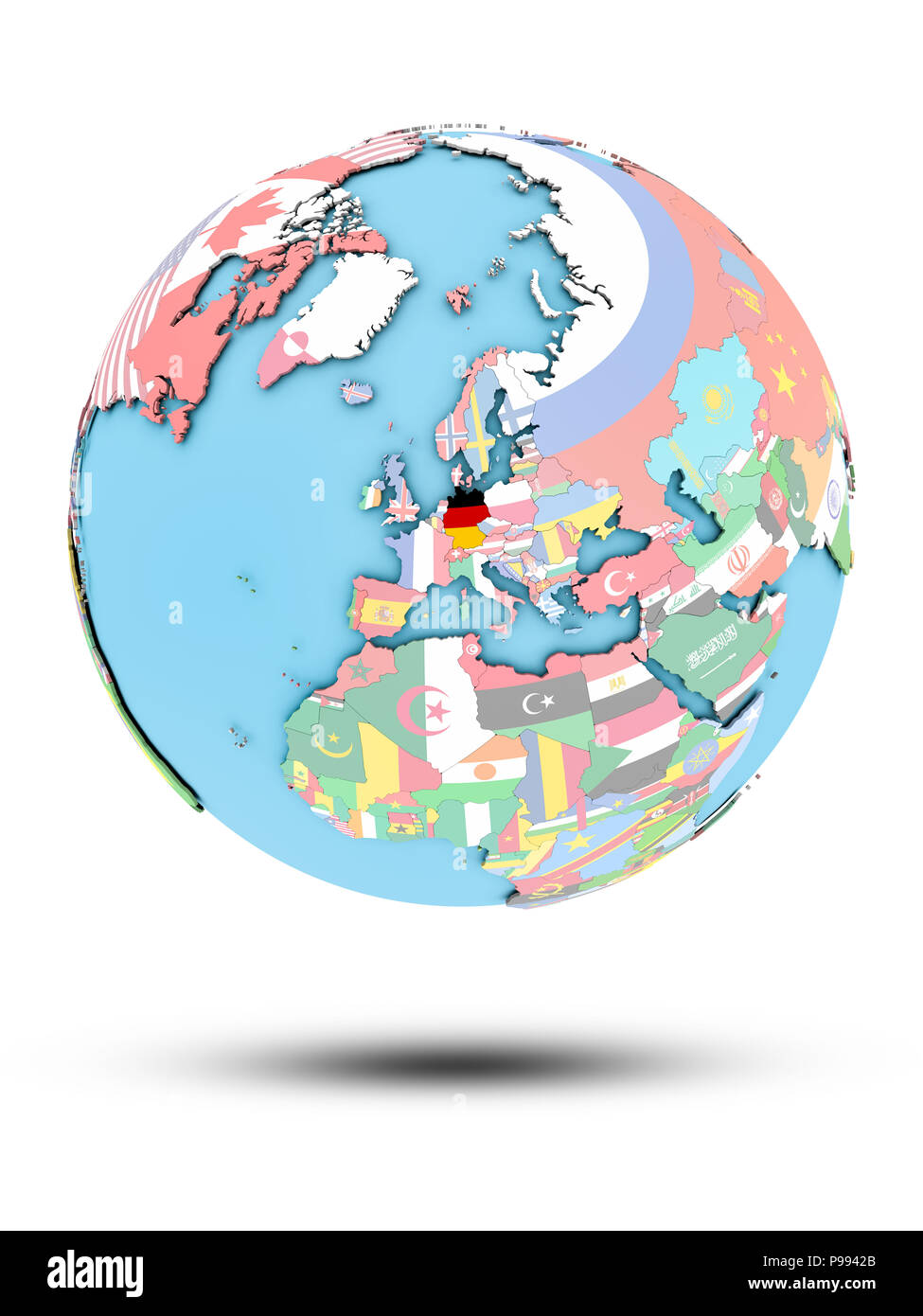Germany on political globe with national flags isolated on white ...