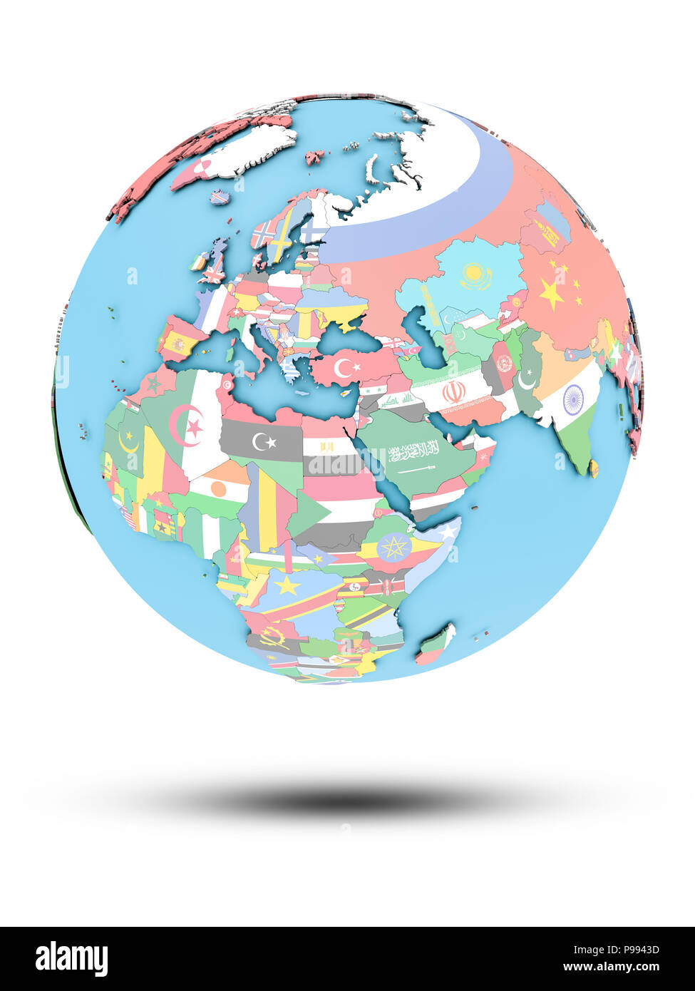 Cyprus on political globe with national flags isolated on white ...