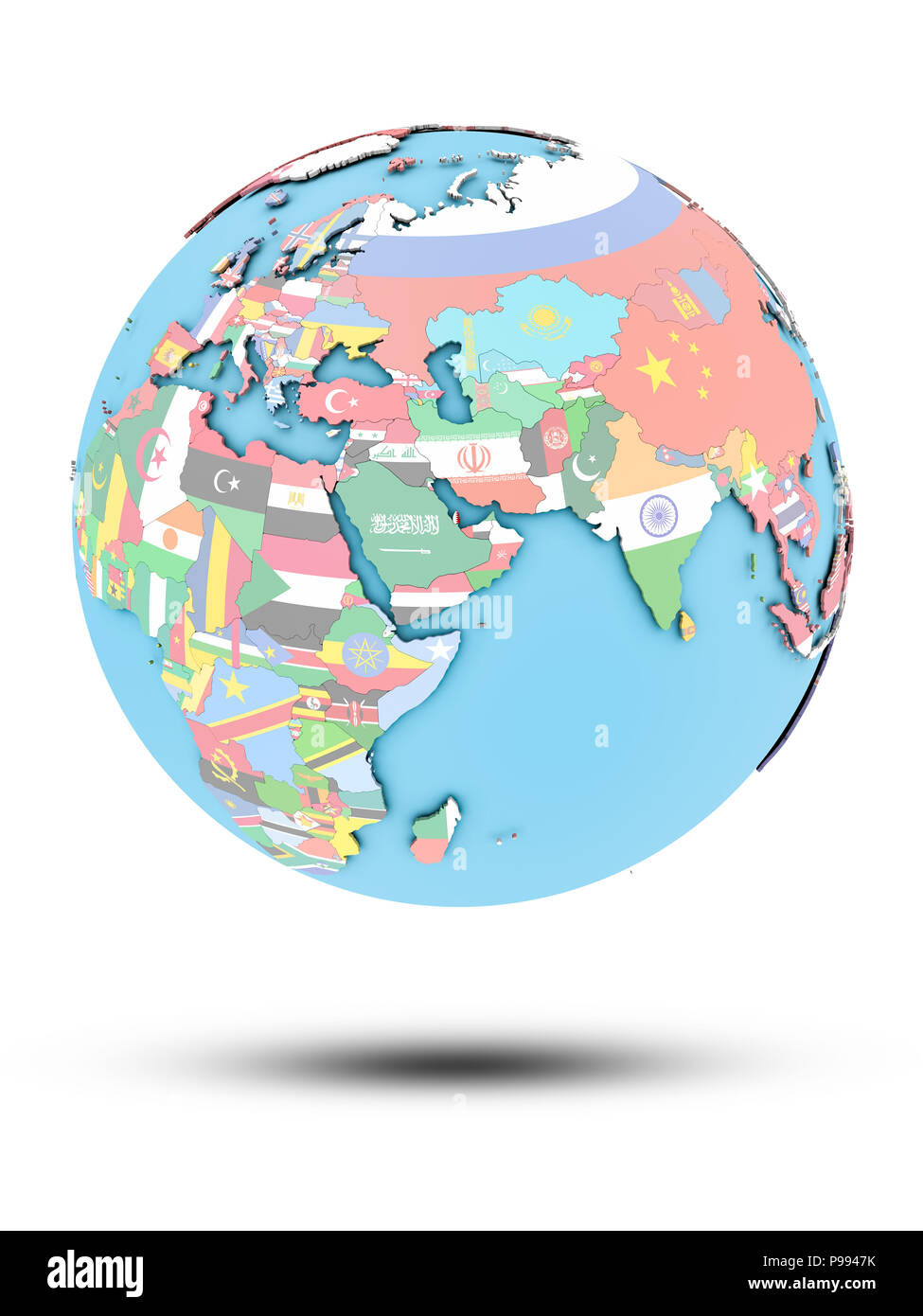 Qatar on political globe with national flags isolated on white ...