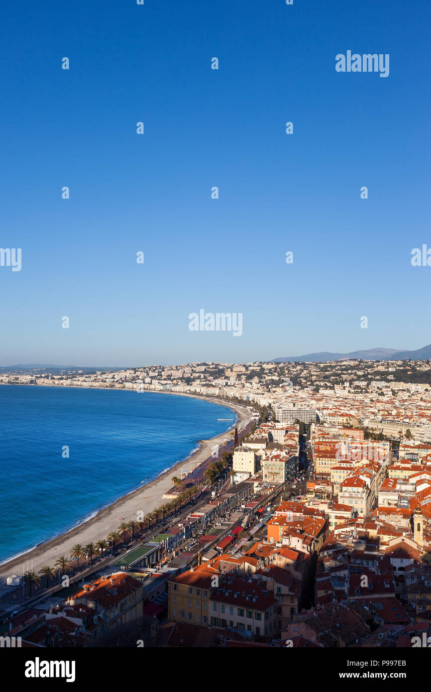 Nice city cityscape in France, aerial view over the city on French ...
