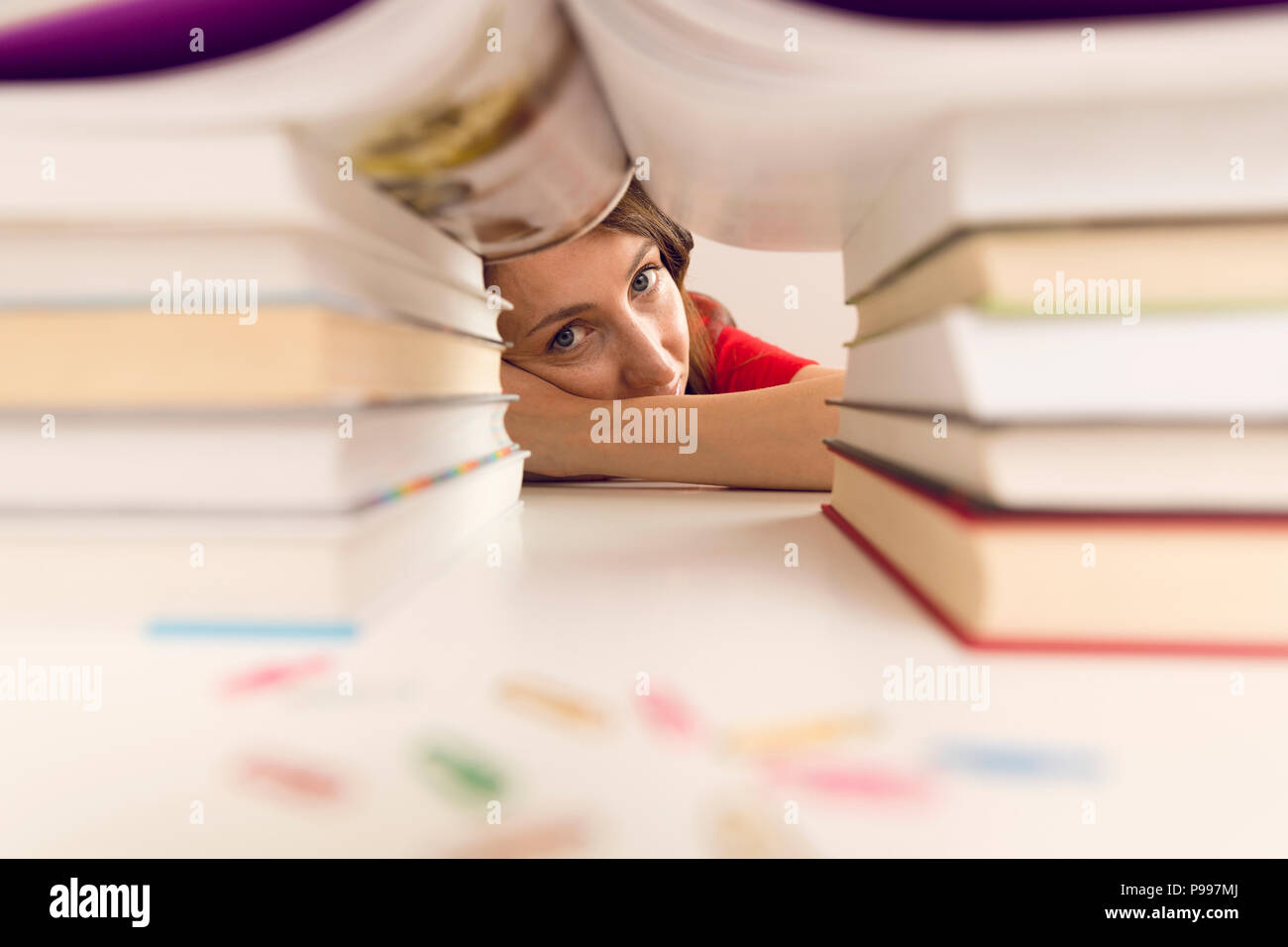 Tired student studying reading books hi-res stock photography and ...