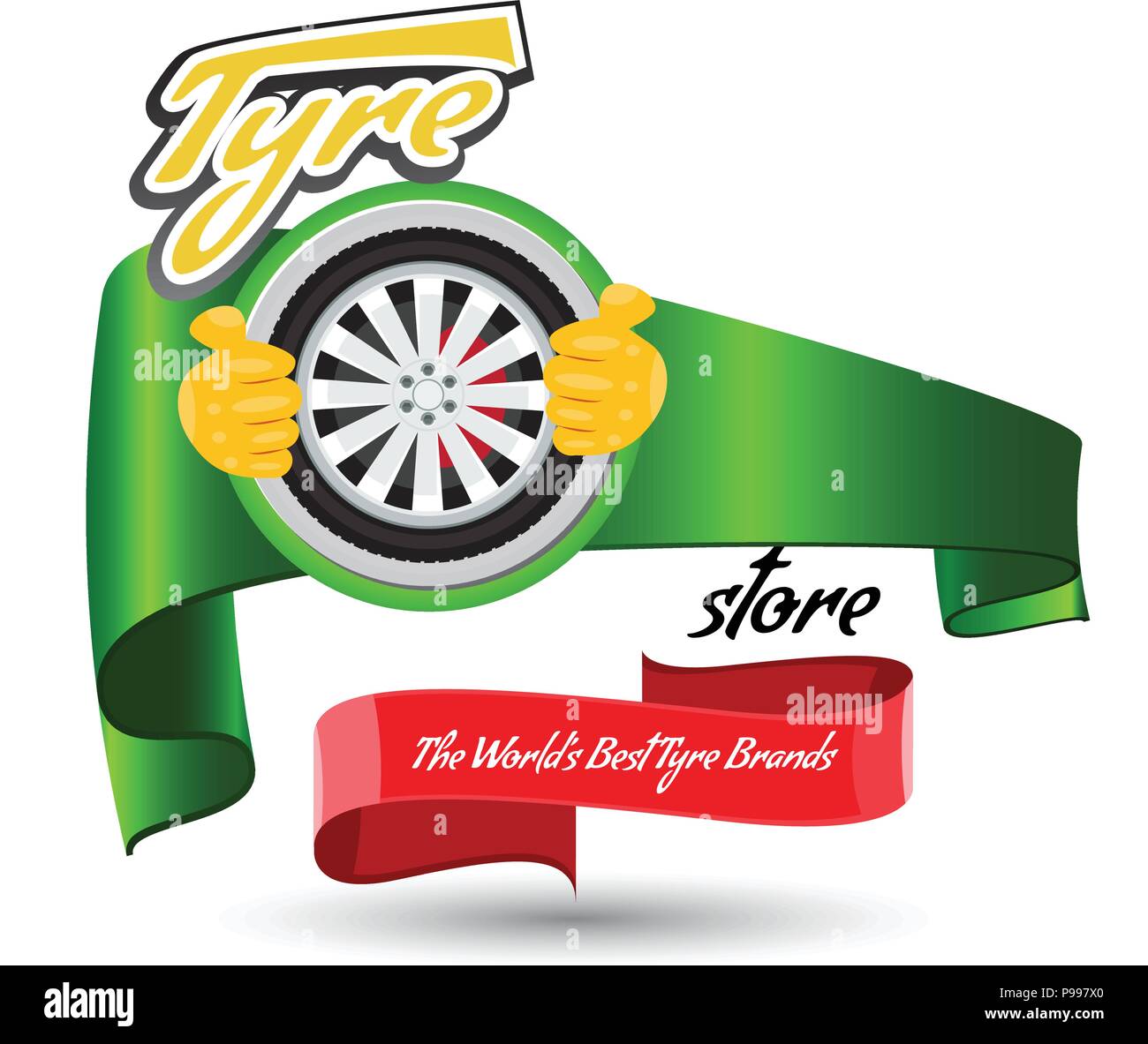 Tyre store or repair logo with red ribbon. Modern, solid and flat color ...