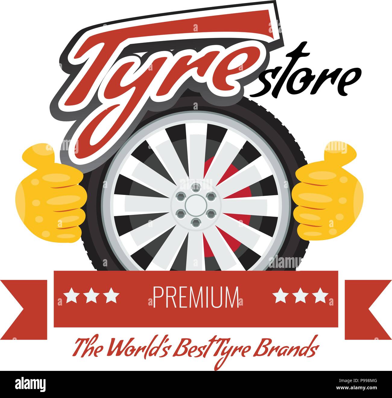 Tyre store or repair logo with red ribbon. Modern, solid and flat color ...