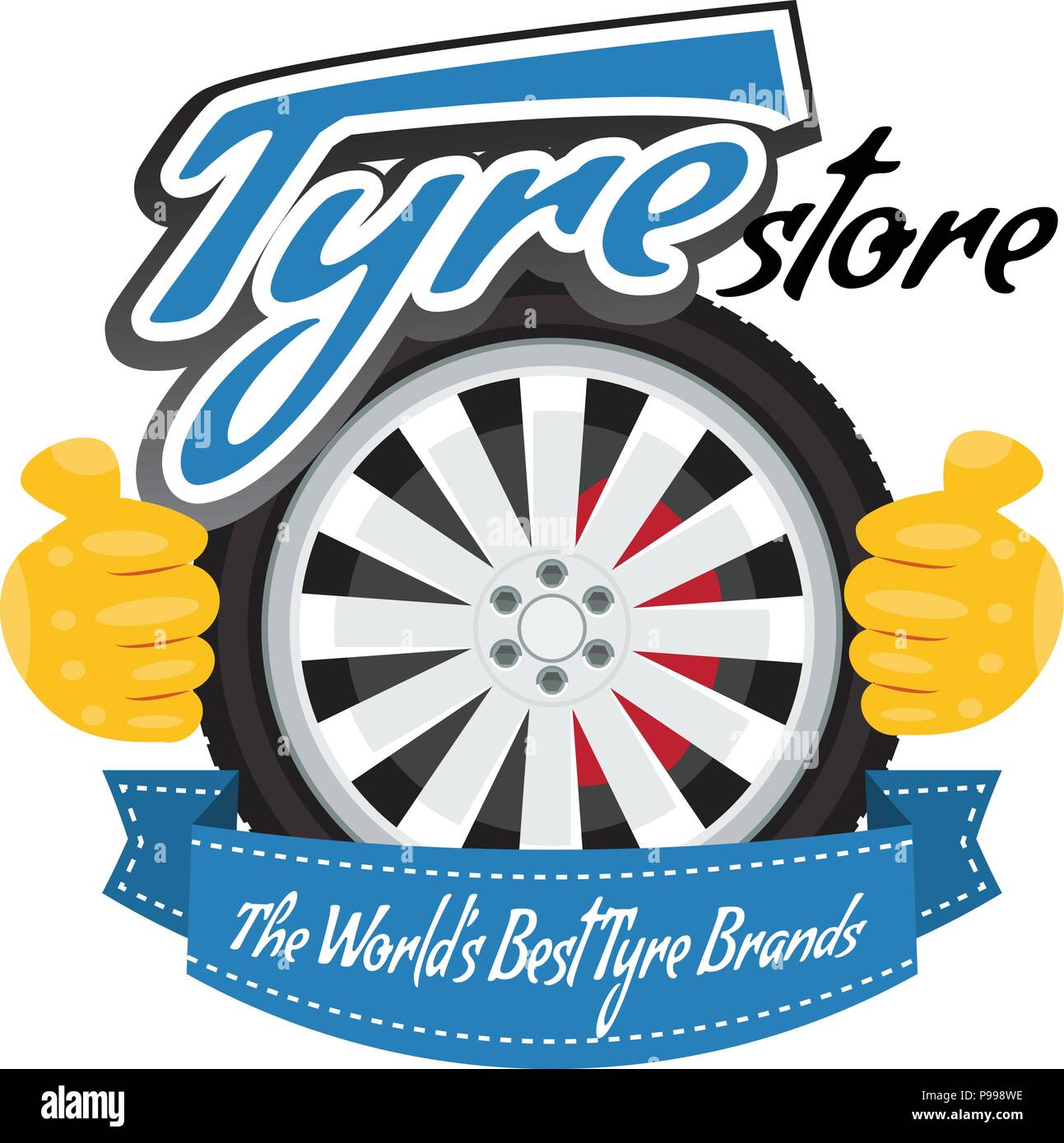 Tyre store or repair logo with red ribbon. Modern, solid and flat color ...