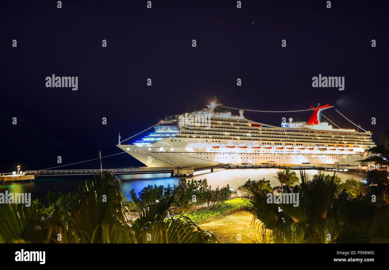 Cruise Ship in port at night Stock Photo - Alamy