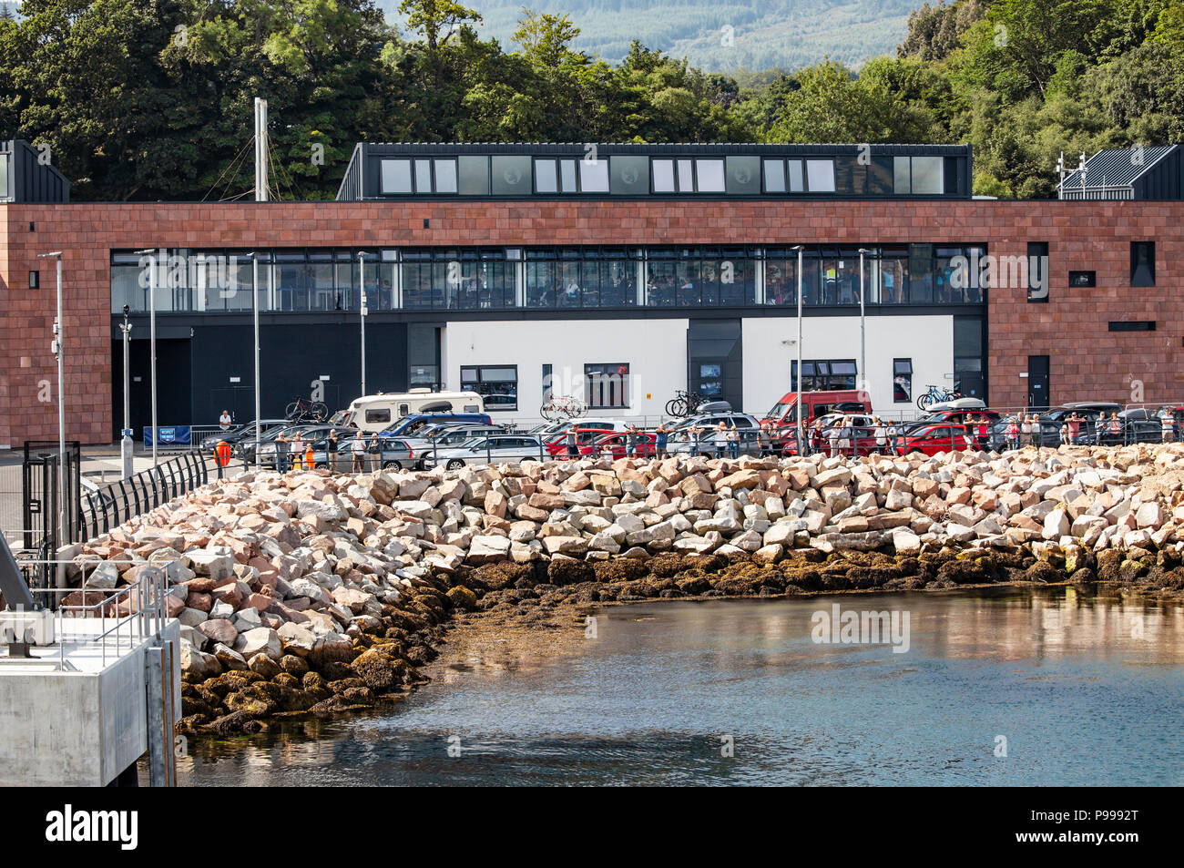 Vehicles lined up waiting to board the Arran Ferry at the new Passenger ...