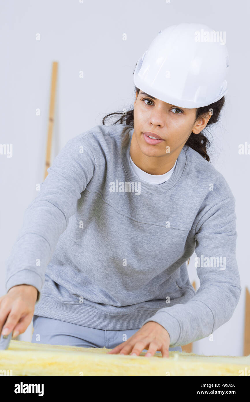 young female carpenter enjoying her work Stock Photo - Alamy