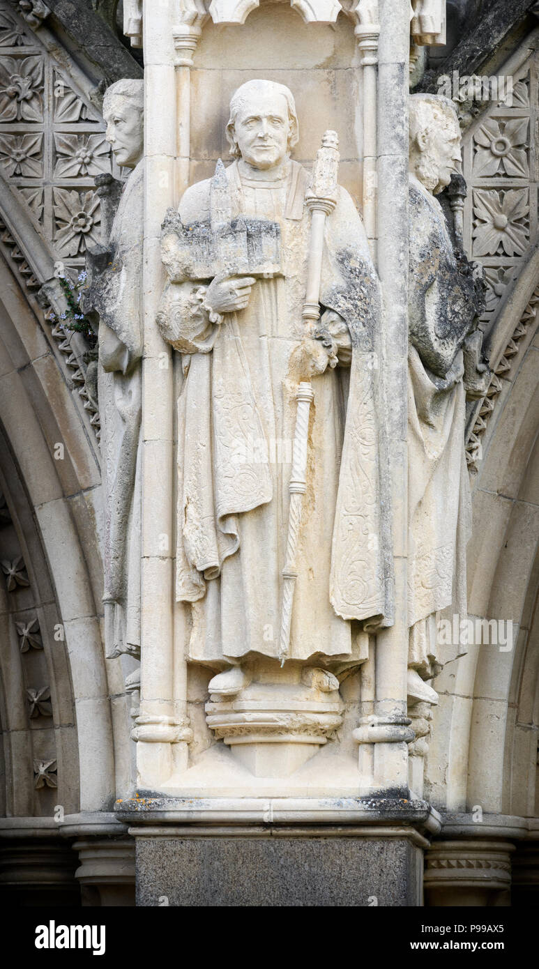 Stone sculpture of Bishop Benson, founder, on the outside of the west ...
