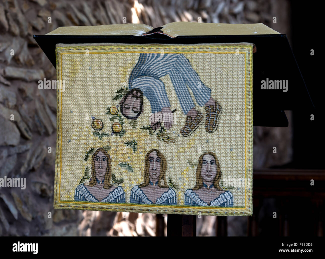 Lectern cloth in St. Nicholas Church, Loxley, Warwickshire, England, UK ...