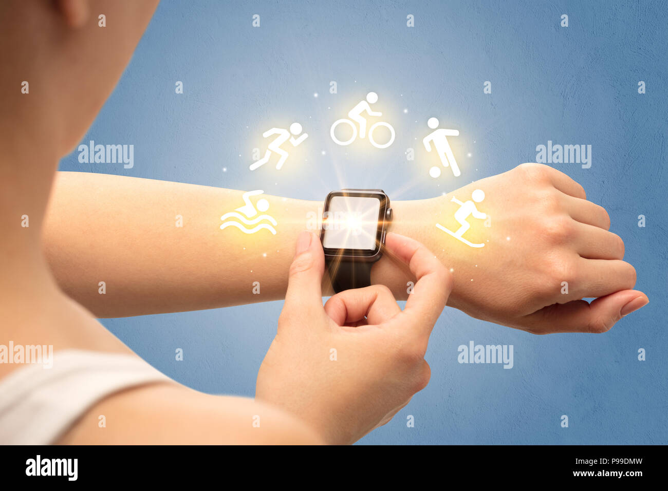 Female hand with smartwatch and sport concept Stock Photo - Alamy