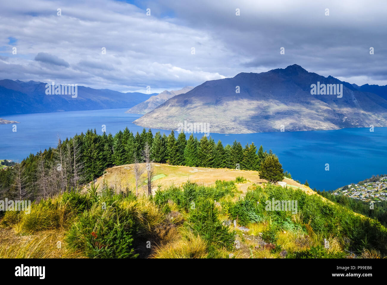 Lake Wakatipu and Queenstown aerial view, New Zealand Stock Photo - Alamy