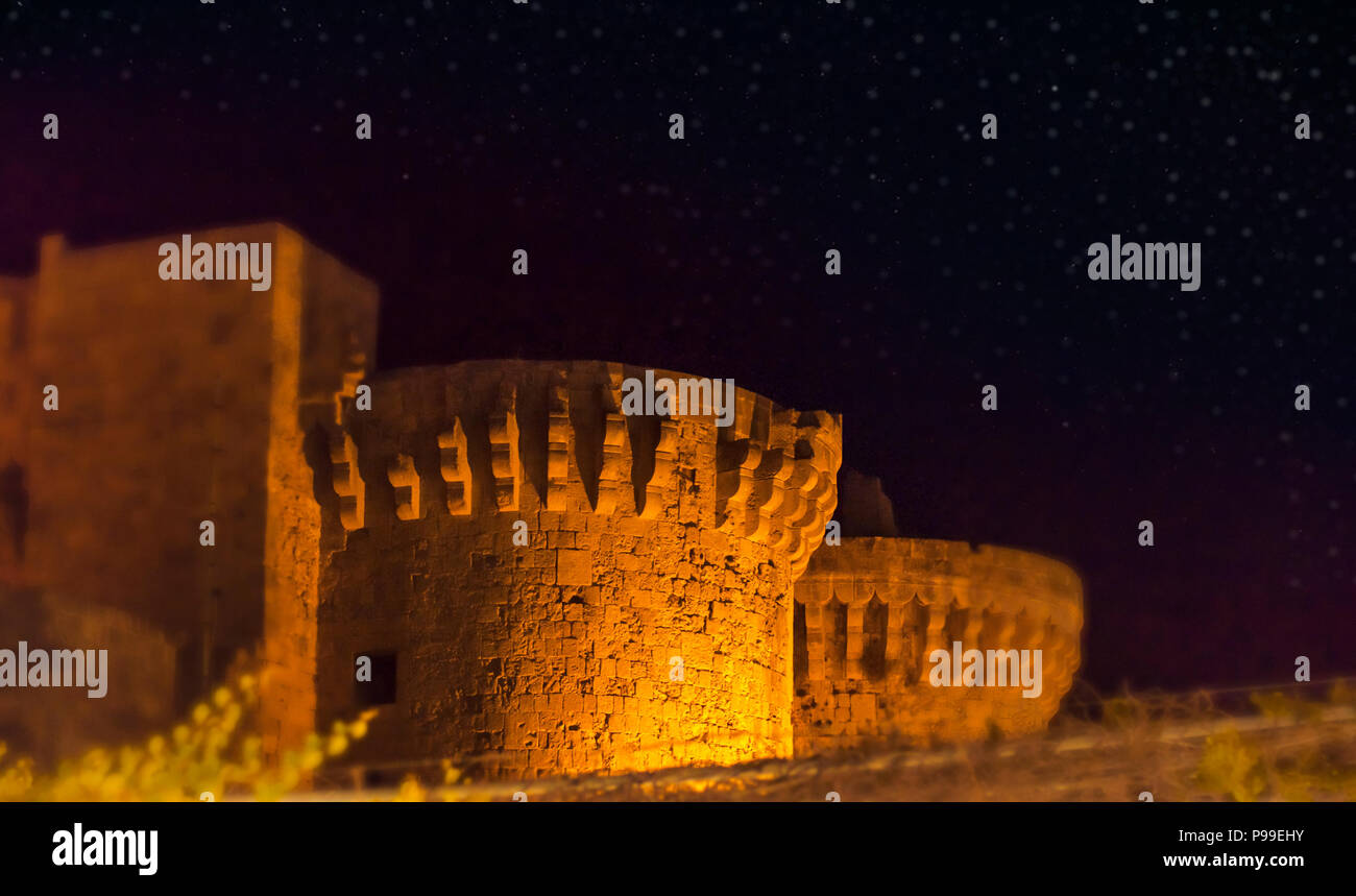 Disturbing scene with medieval castle at night with clean sky Stock ...