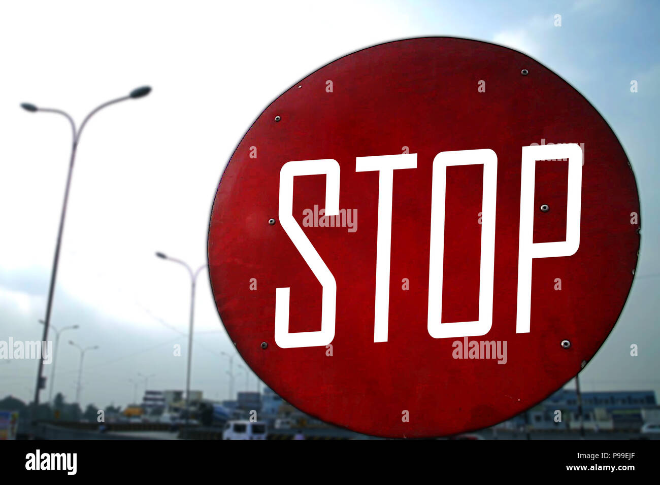 Red stop sign, road sing, day effects Stock Photo - Alamy