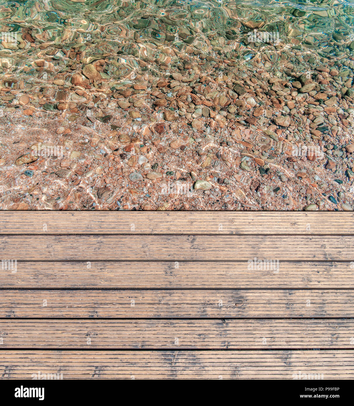 Harbor board and deck path made of wood with sea shore background Stock ...