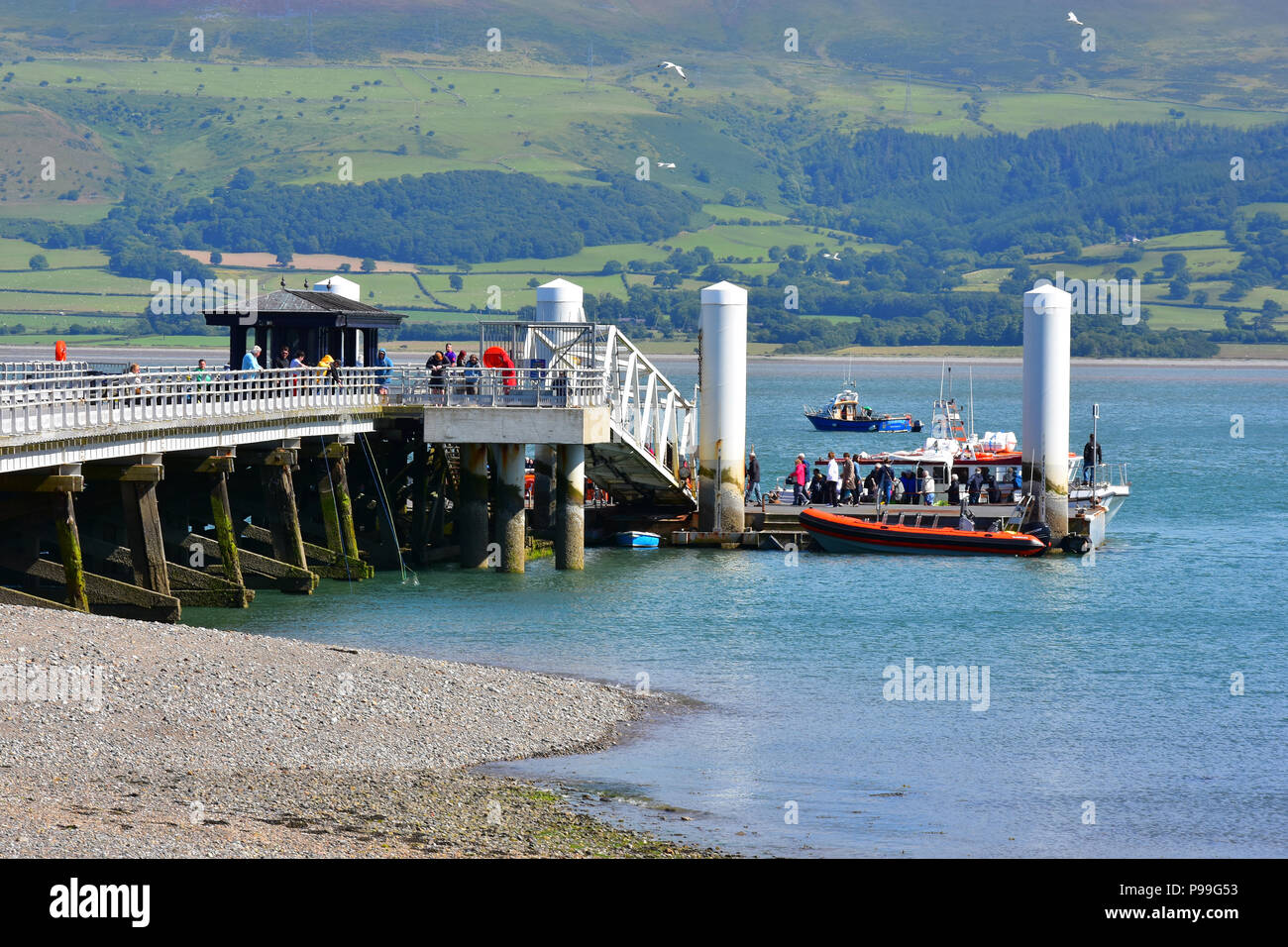 Columns on the floating pontoon and landing stage at Beaumaris Pier ...