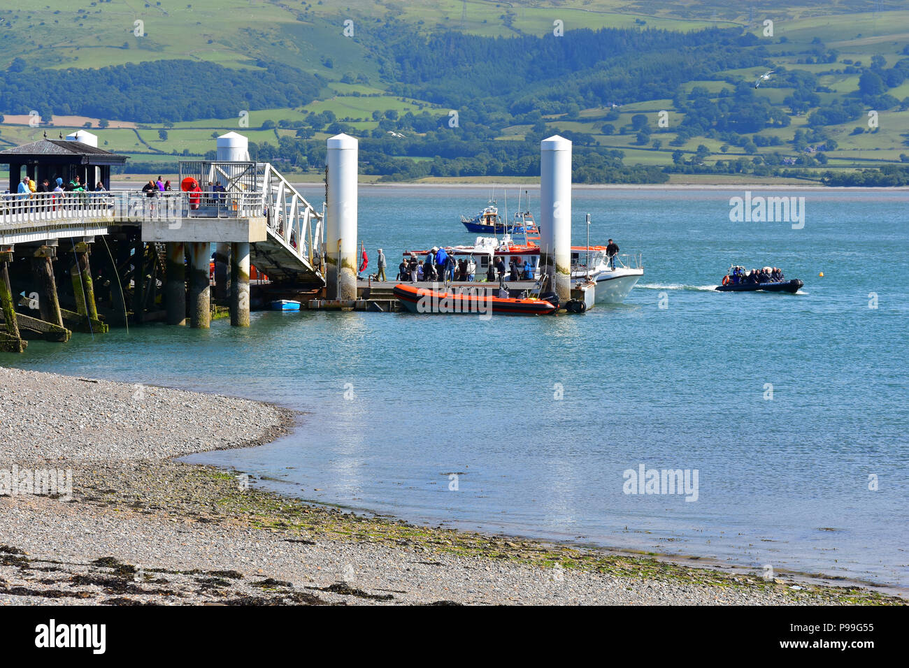 Columns on the floating pontoon and landing stage at Beaumaris Pier ...