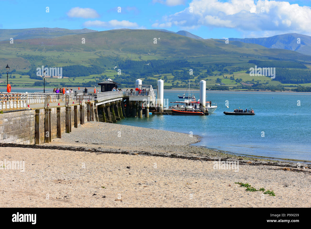Columns on the floating pontoon and landing stage at Beaumaris Pier ...
