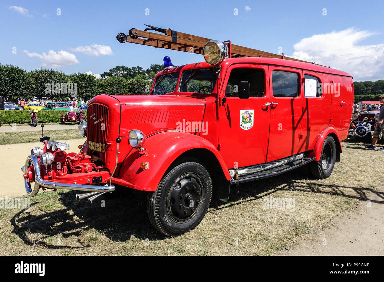 Opel Blitz fire engine, Holesov Castle Garden, Czech Republic Stock ...